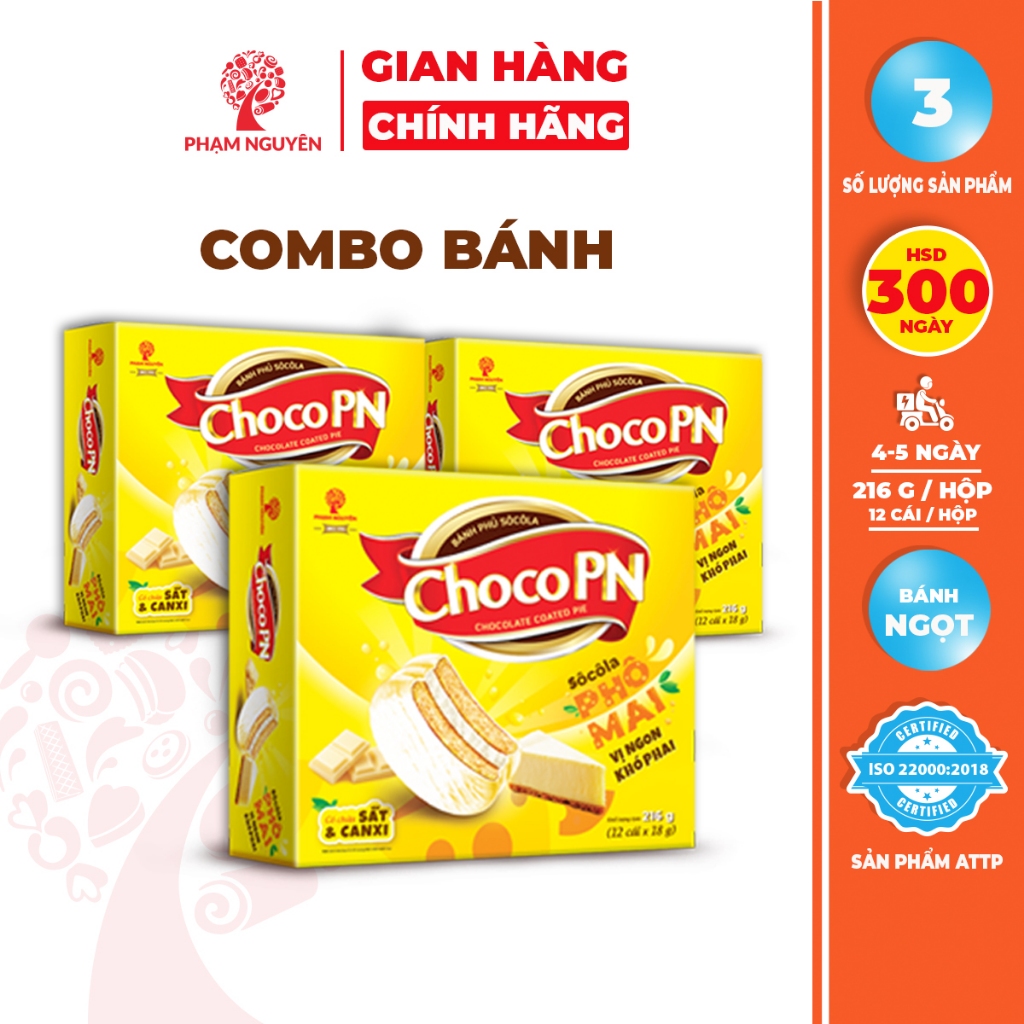 Combo 3 Hộp Bánh phủ Socola Choco PN Phô Mai 216g | Đồ ăn vặt | Shopee ...