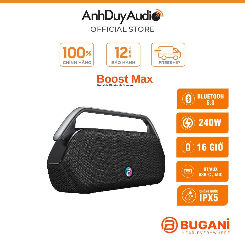 Loa Di Động Bugani Boost Max 240W 16 Tiếng Chơi Nhạc Bluetooth 5.4 ...
