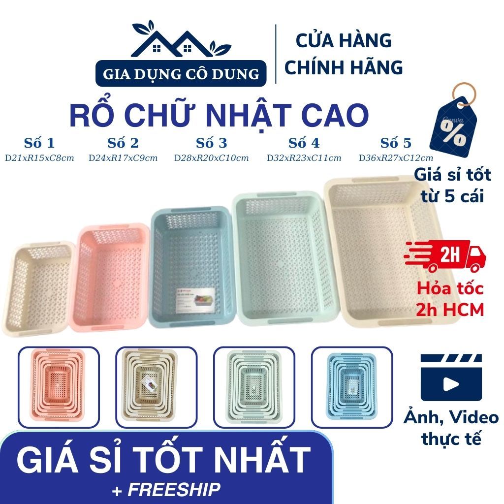 Rổ Chữ Nhật Cao Nhựa Cao Cấp Màu Sắc Nhẹ Nhàng Phong Cách Hàn Quốc (Màu ...