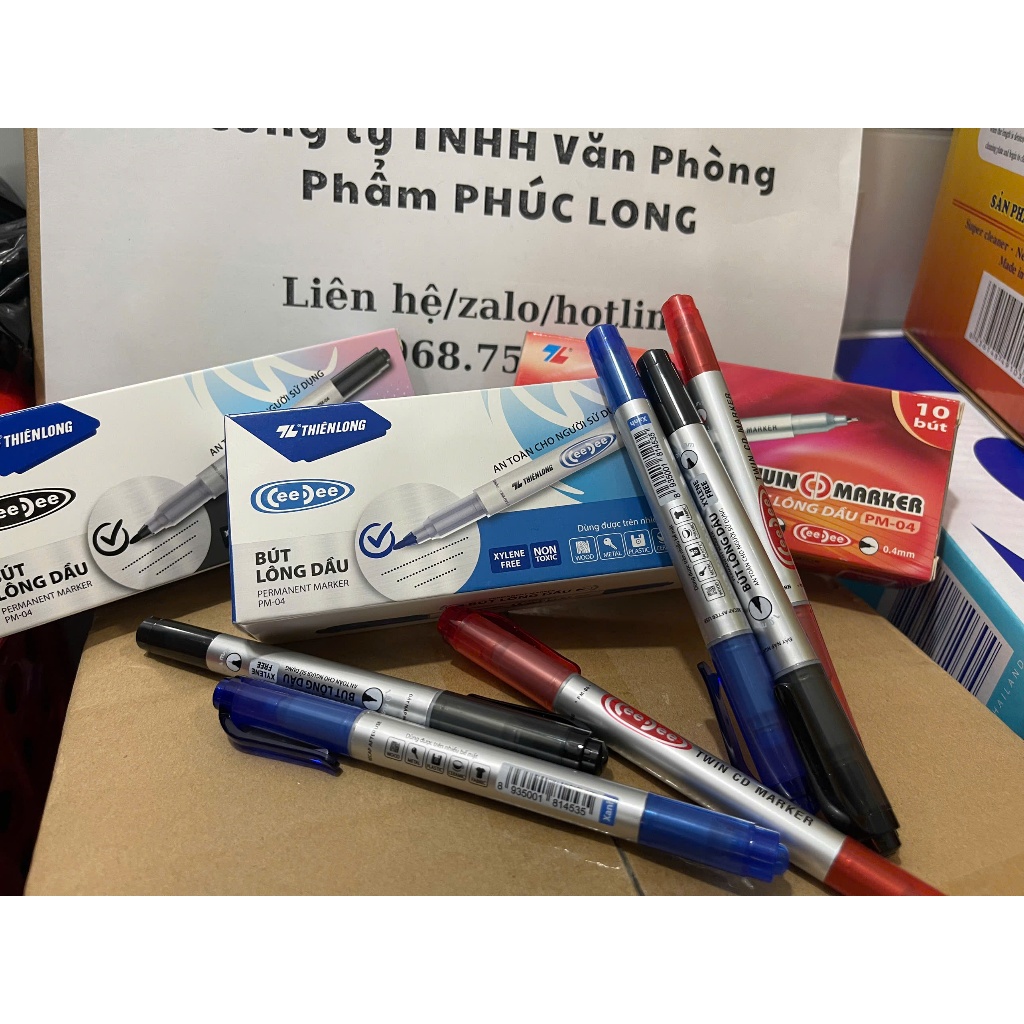 [ Combo 5 bút] Bút lông dầu PM04 xanh/đỏ/đen hộp 10 cây, bút ghi đĩa ...