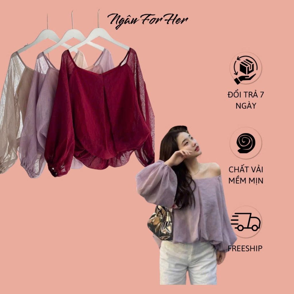 ANNA TOP- Áo Tơ Trễ Vai Tay Dài, Áo Trễ Vai Tiểu Thư Ngâu For Her ...