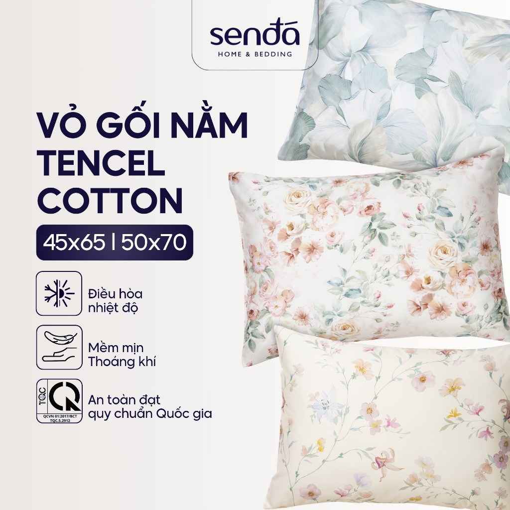 Vỏ gối Lụa Tencel Cotton 50x70 45x65 cm Sen Đá Bedding cao cấp họa tiết ...