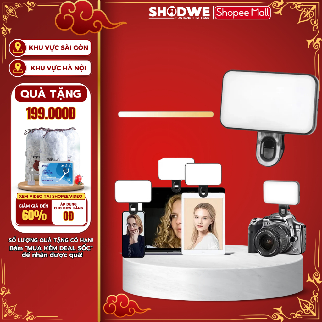 Đèn Led Selfie SHODWE 3 Chế Độ, Có Thể Tùy Chỉnh, Đèn Chụp Ảnh Hỗ Trợ ...