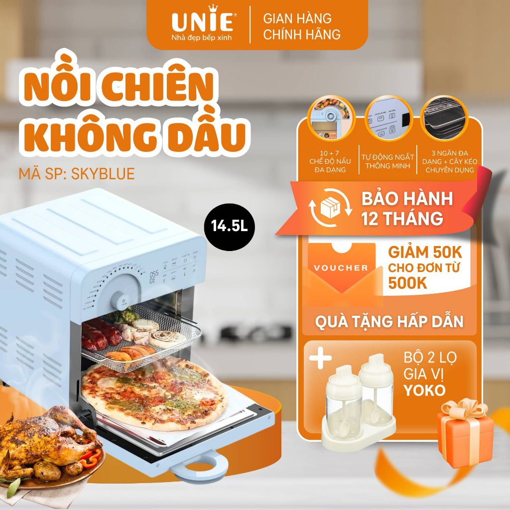 Nồi chiên không dầu Air Fryer UNIE Sky Blue dung tích lớn 14,5L công ...