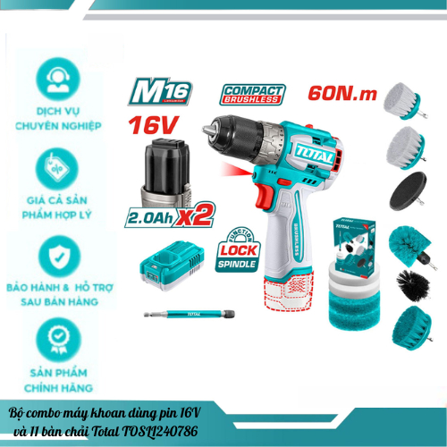 Bộ Combo máy khoan vặn vít TDLI16681 dùng pin 16V và bộ 11 bàn chải ...