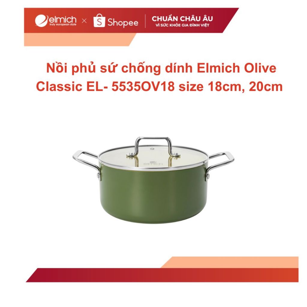 Nồi phủ sứ chống dính Elmich Olive Classic EL- 5535OV size 18cm,20cm ...
