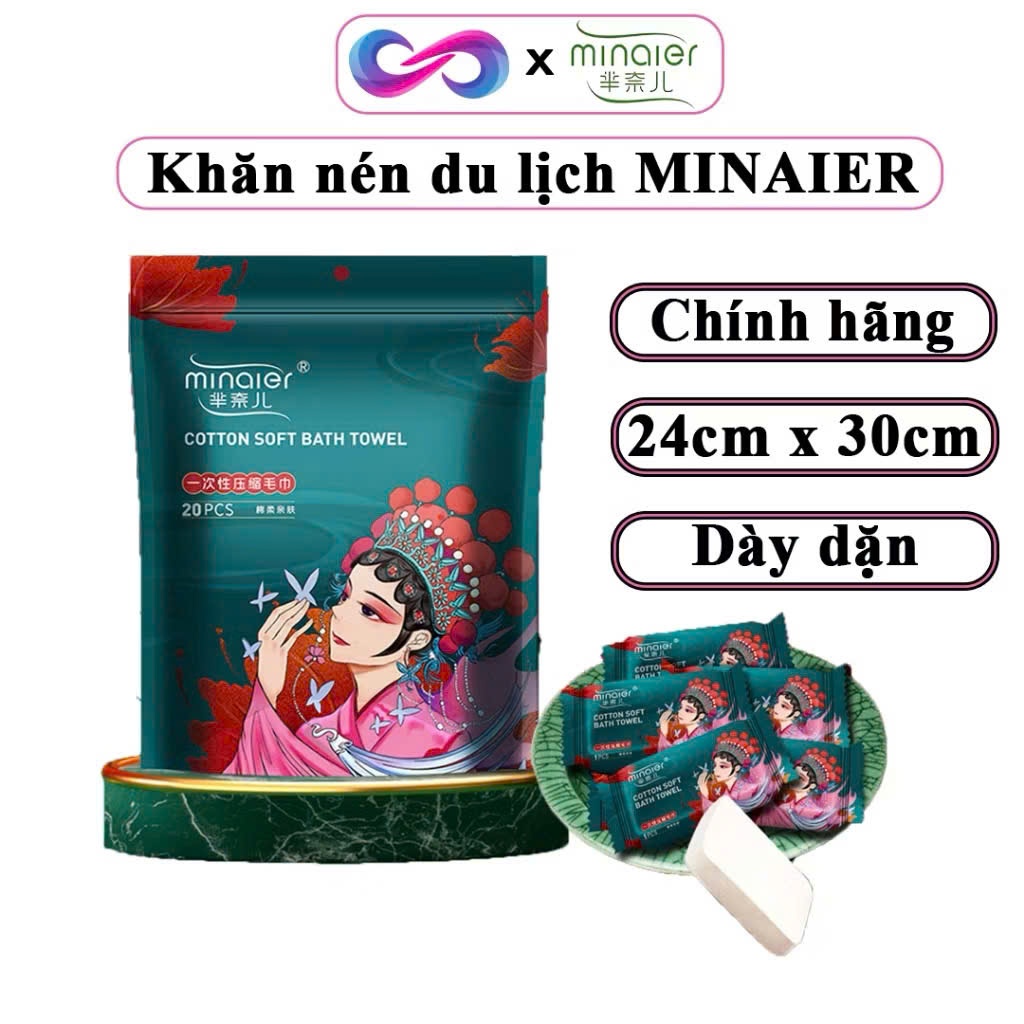 Khăn giấy nén du lịch khăn nén rửa mặt cotton MINAIER cao cấp thiết kế hình viên kẹo chữ nhật đa ...