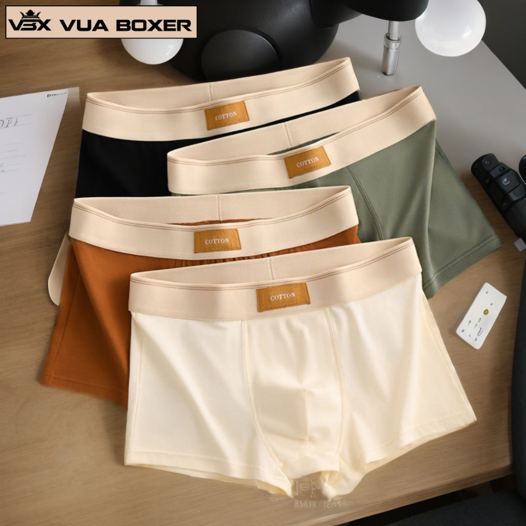 Sét 4 quần sịp đùi nam VUA BOXER quần xì cotton ship nam co dãn thấm ...