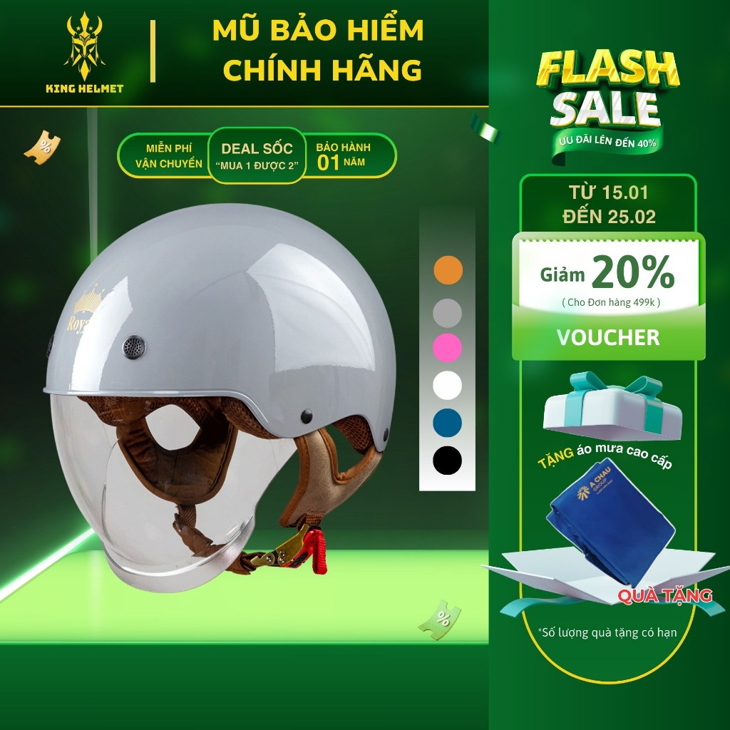 Mũ bảo hiểm 1/2 Royal M239 kính âm thời trang màu Xám xi măng Bóng ...