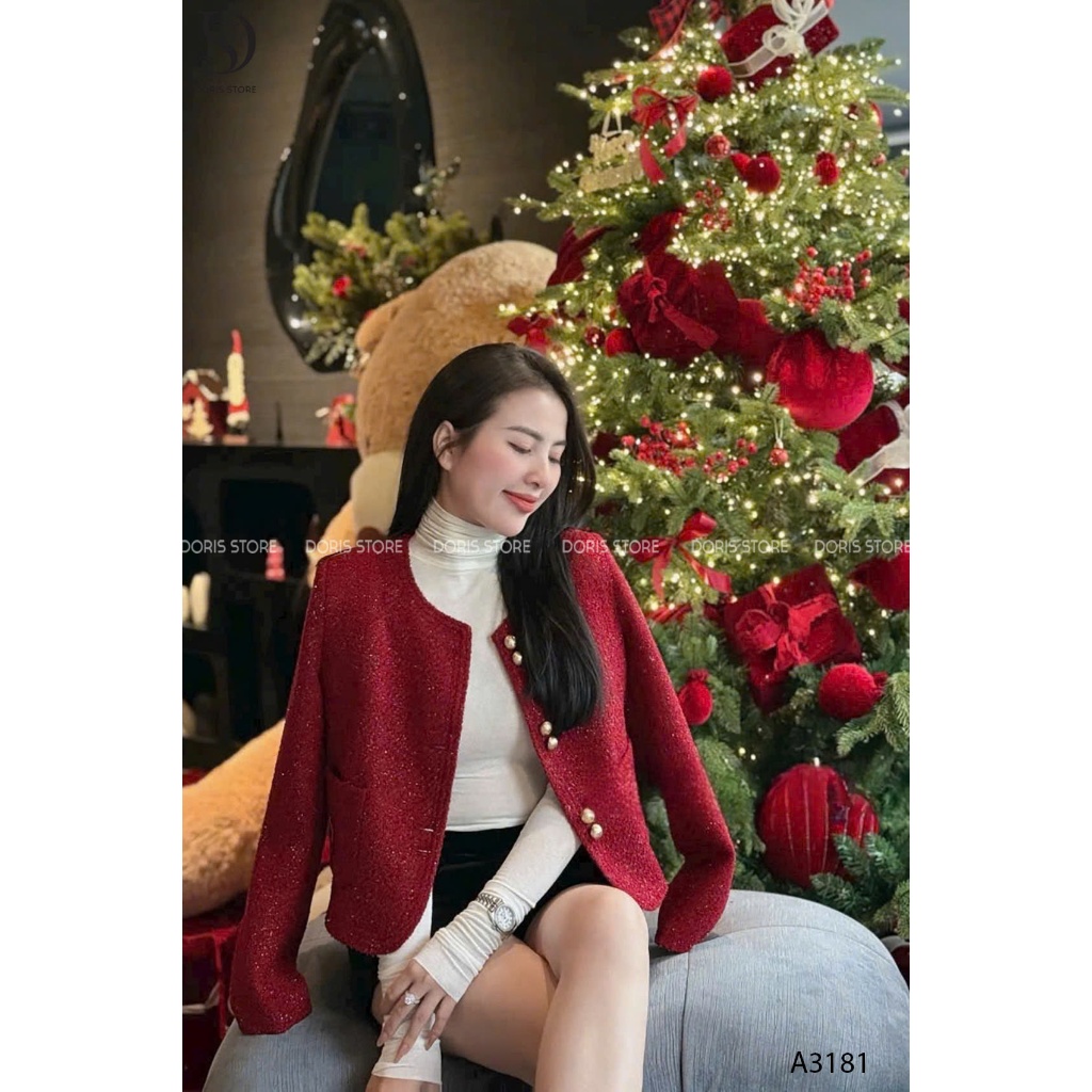 Áo dạ đan sợi kim tuyến DORIS thiết kế áo hai lớp dài tay thích hợp mặc ...