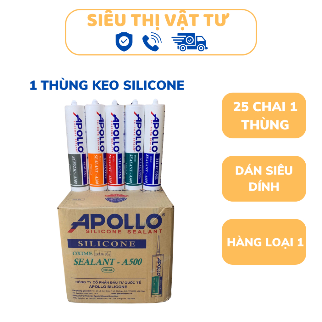 1 THÙNG KEO SILICON APOLLO A100, A200, A300, A500, A600 ( thùng 25 chai) | Shopee Việt Nam