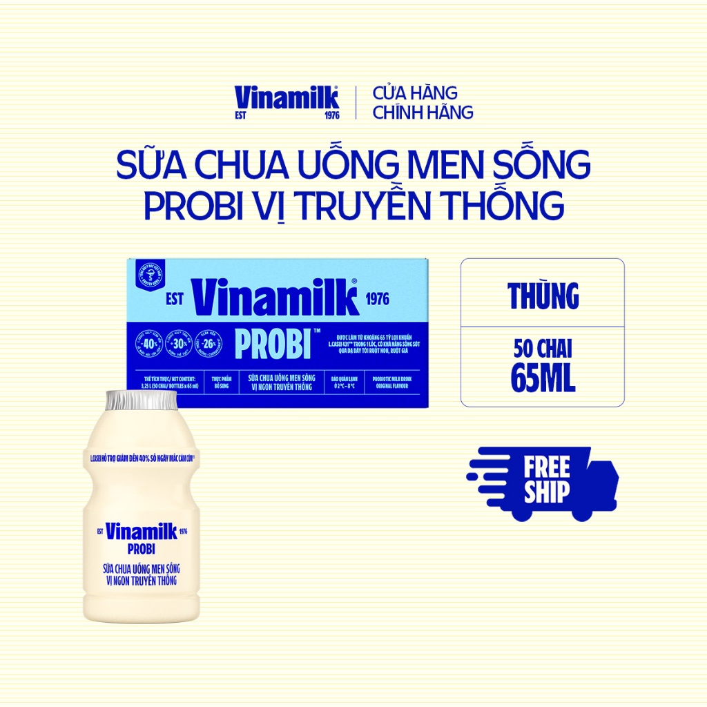 Thùng 50 Chai sữa chua uống Probi Có Đường 65ml Yaourt | Shopee Việt Nam