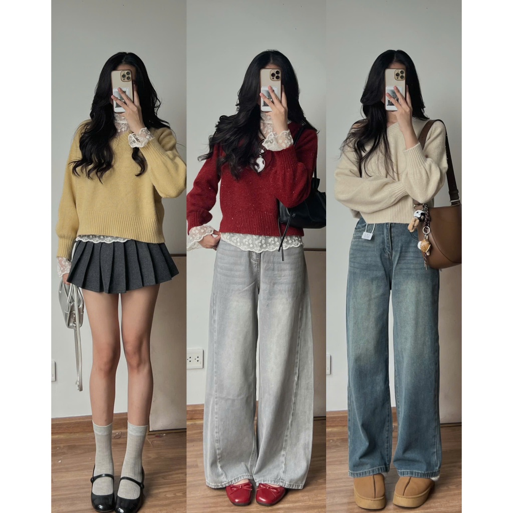 A750 Áo len cổ tim JD Audrey | Shopee Việt Nam