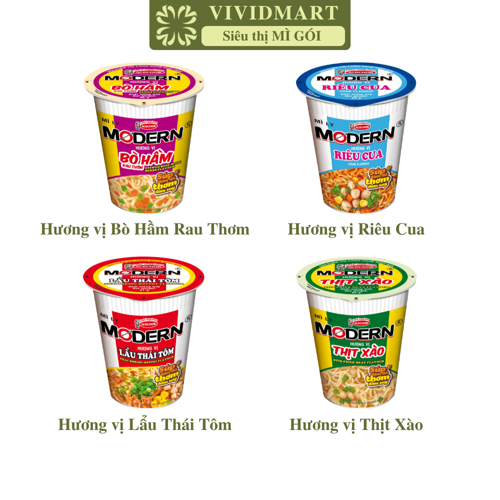 [LY LẺ] - ACECOOK - Mì ly Modern 4 vị: Modern Lẩu Thái Tôm, Modern Thịt Xào, Modern Bò Hầm Rau ...