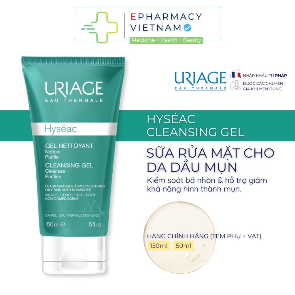 Sữa Rửa Mặt URIAGE Hyséac Gel Nettoyant dạng gel dành cho da dầu mụn ...