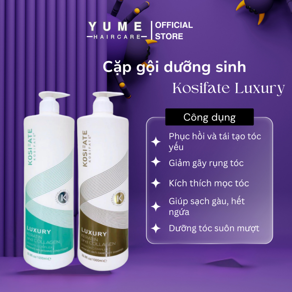 Dầu gội xả dưỡng sinh Kosifate Collagen Luxury giúp phục hồi, kích thích mọc tóc 500ml/1000ml ...