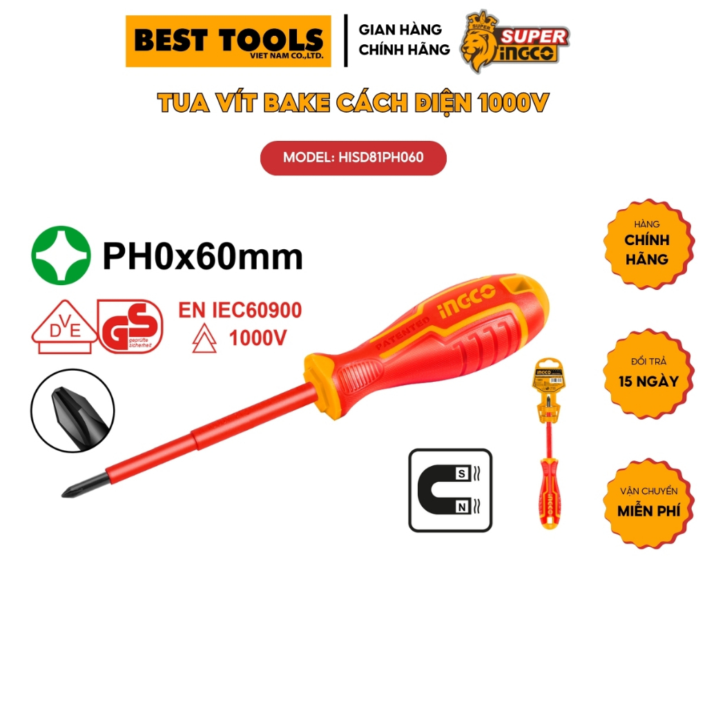 Tua vít bake cách điện 1000V INGCO PH0*60 HISD81PH060 | PH1*80 ...