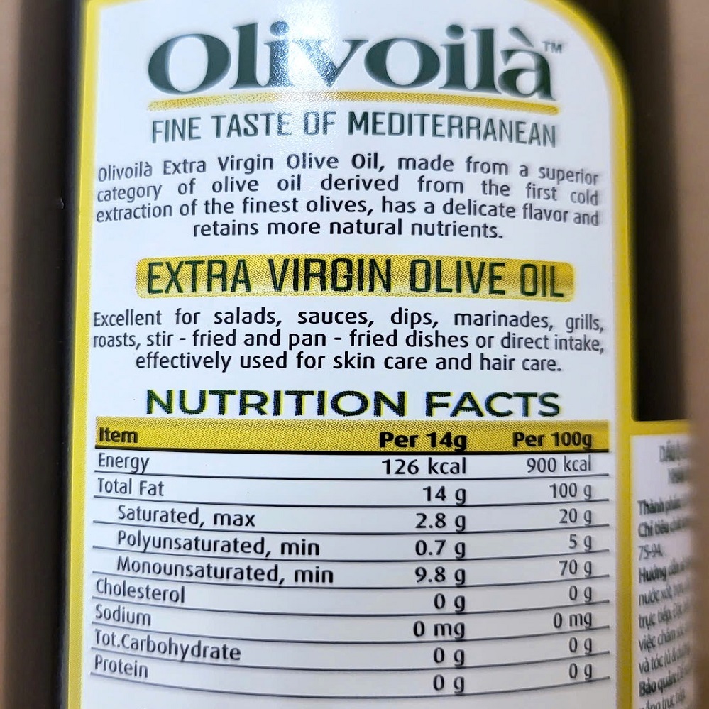 OLIVOILA -- chai nhỏ 250ml -- DẦU Ô LIU ÉP LẠNH NGUYÊN CHẤT SX TÂY BAN ...