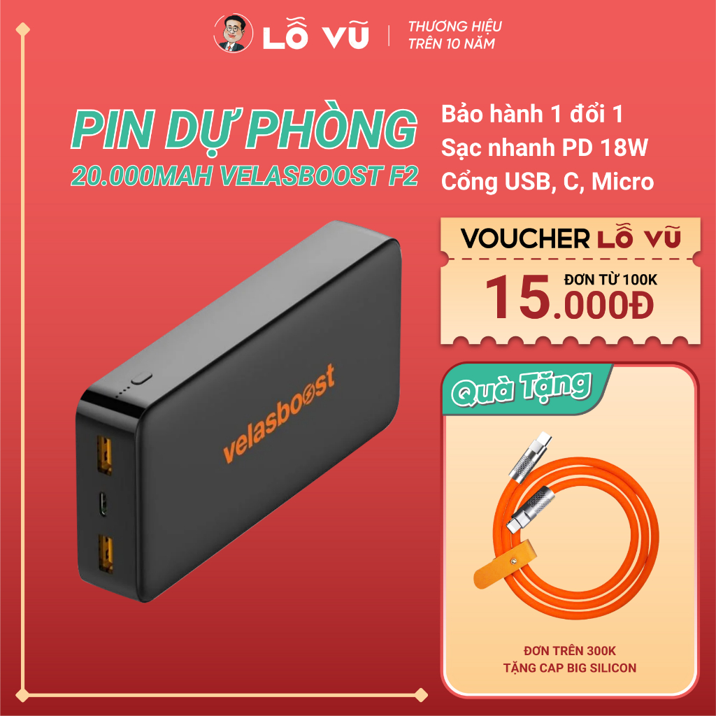 Pin dự phòng sạc nhanh 20.000mAh Velasboost F2, sạc nhanh 22.5W, sạc dự ...