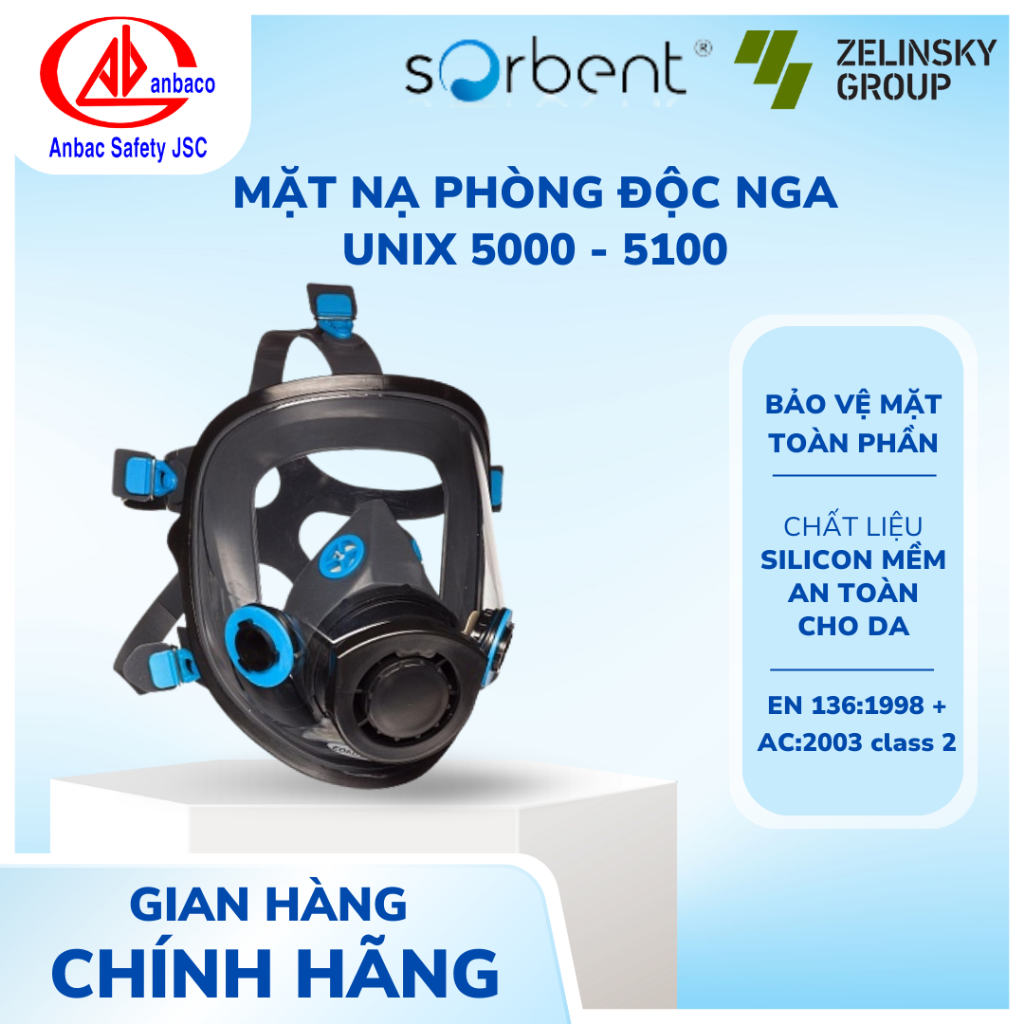 Mặt nạ lọc độc Sorbent Unix 5000, Unix 5100, dùng với phin lọc 501, 521 ...