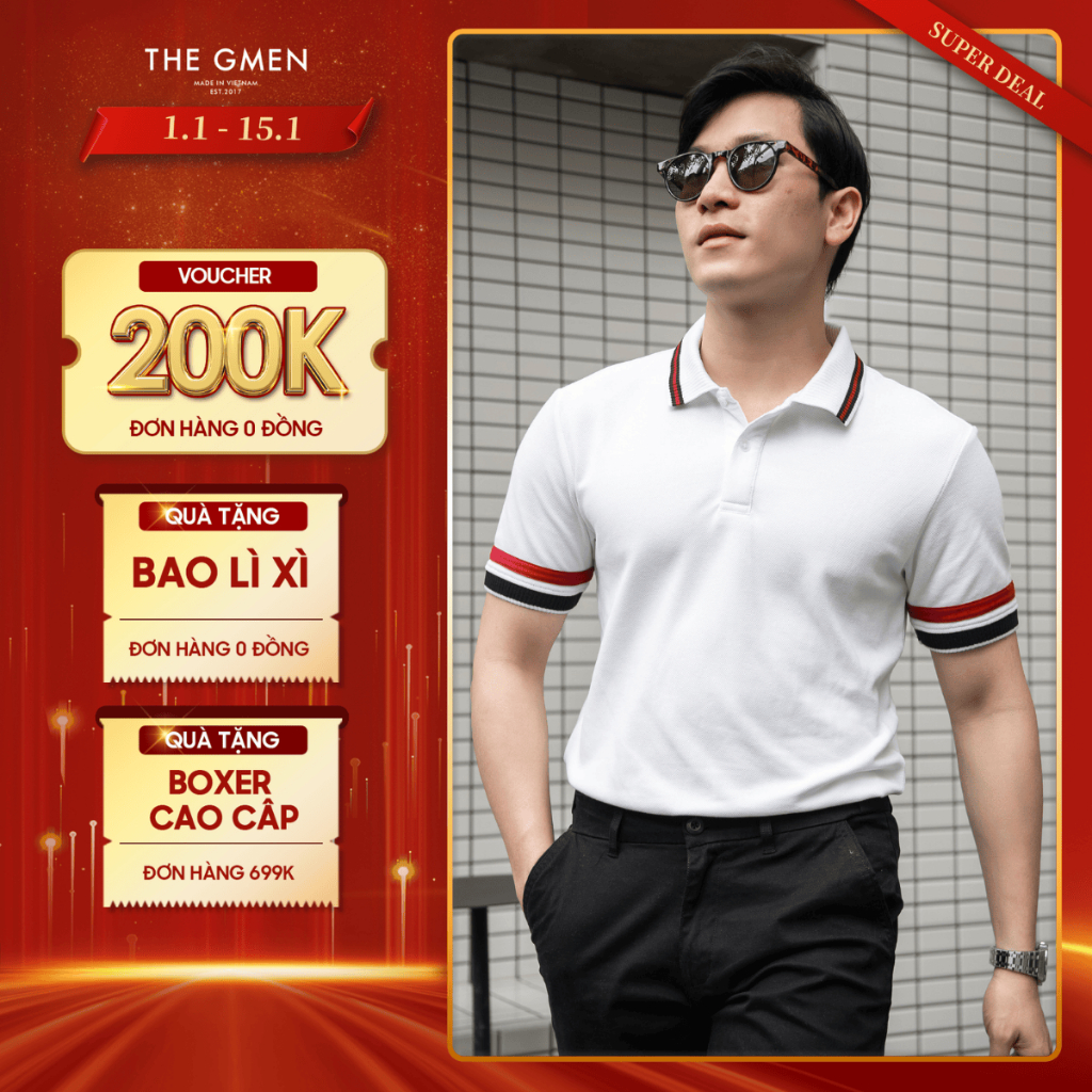 Áo Polo nam F25 Polo Tết phối viền, thêu hình form Slim tôn dáng - THE GMEN ELEGANT EST 2017 ...