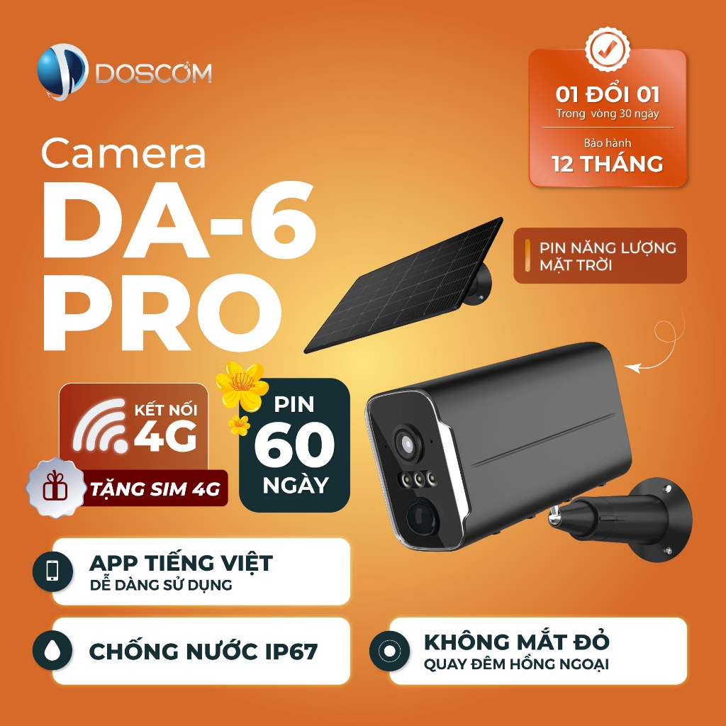 Camera 4G Mini Doscom DA6 Pro Sử Dụng Năng Lượng Mặt Trời - Pin 60 Ngày ...