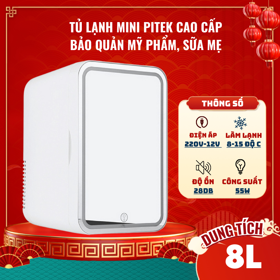 Tủ lạnh mini PITEK Mặt Gương Đèn Led bảo quản mỹ phẩm, nước hoa, trữ ...