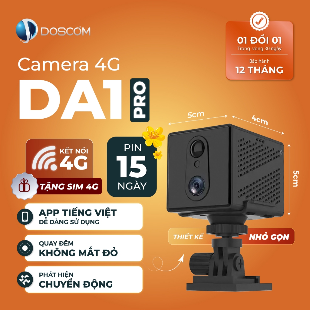 Camera 4G Mini Doscom DA1 Pro Giám Sát An Ninh 360° - Quay Đêm Hồng Ngoại Không Phát Ánh Sáng Đỏ ...