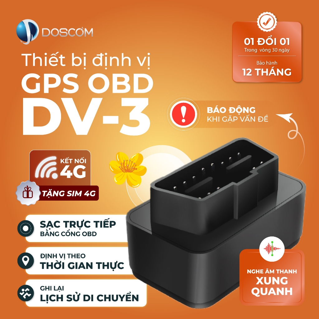 Đinh vị OBD ô tô DOSCOM DV3 - Định vị GPS cắm trực tiếp ổ OBD không cần ...