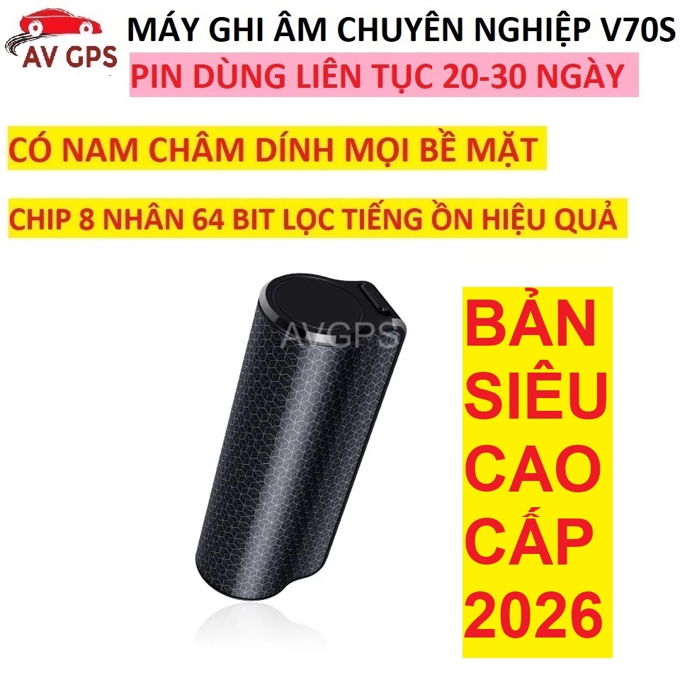 Máy ghi âm chuyên nghiệp siêu lọc âm V70S pin 20-30 ngày, có nam châm siêu mạnh. Chip thế hệ mới ...