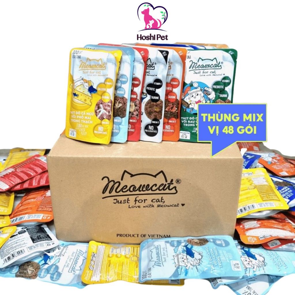 Thùng pate meowcat 48 gói mix 4 vị - pate meowcat thùng 48 gói | Shopee Việt Nam
