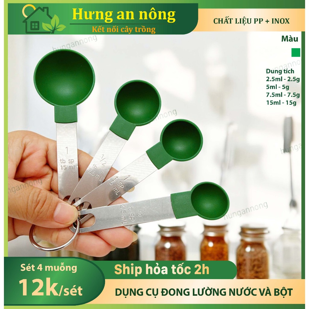 Sét 4 muỗng đong lường bột và nước nhựa PP dung tích từ 2.5ml/2.5g - 15ml/15g( xem trong mô tả ...