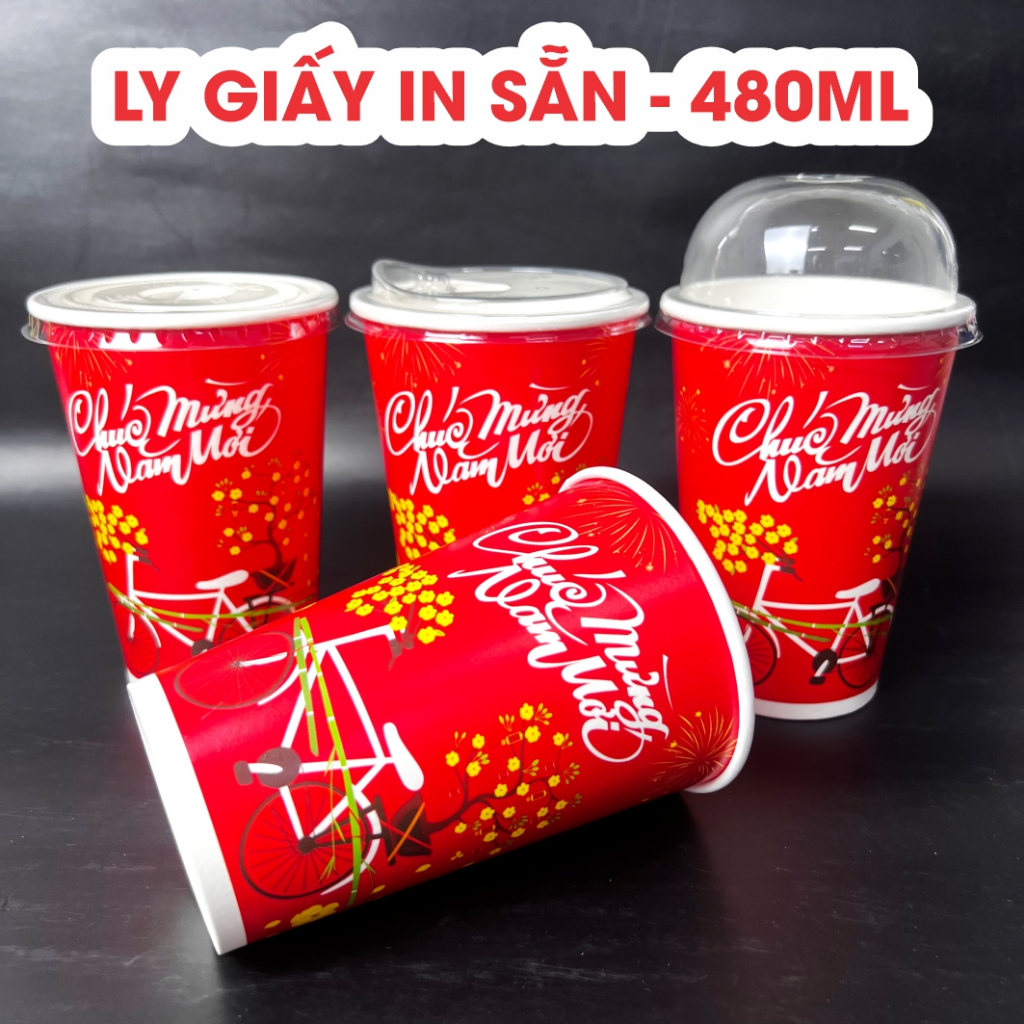 COMBO 200 Cái ly giấy TẾT size 480ml, ly giấy NĂM MỚI 2025, cốc giấy 2PE in sẵn cao cấp: Size ...