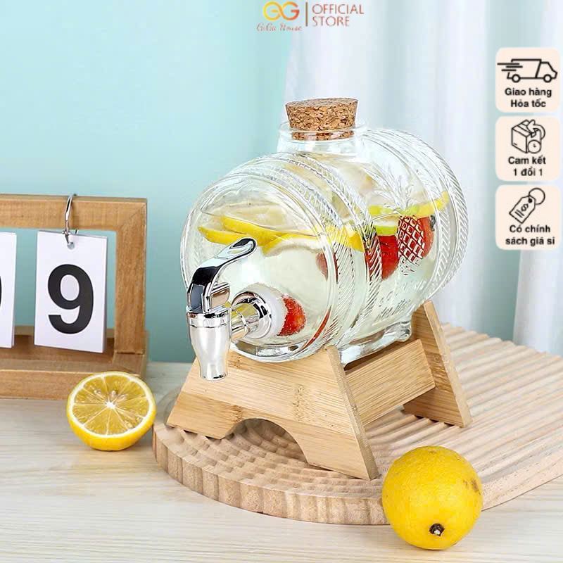 Bình thuỷ tinh 5lit đựng nước tặng kèm chân bình gỗ GIGA HOUSE, bình ...