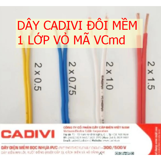 (Lẻ 1 mét) Dây điện Cadivi đôi mềm VCmd 2x0,5mm, 2x0,75mm, 2x1mm, 2X1.5mm, 2x2.5mm dây đồng ...