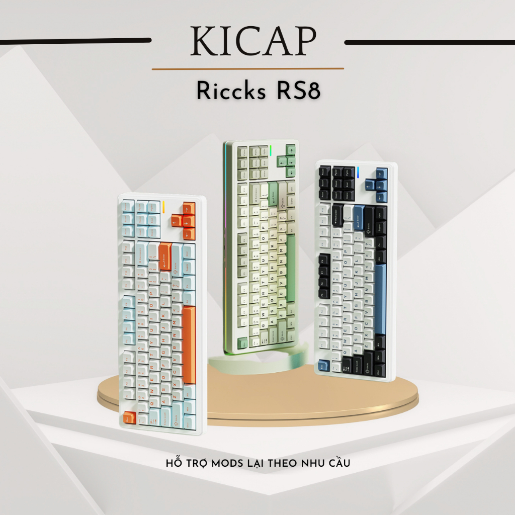 Bàn phím cơ Riccks RS8 v2 Full mods - Layout TKL hỗ trợ QMK/VIA Build đầm chắc, âm hay, 3 mode ...