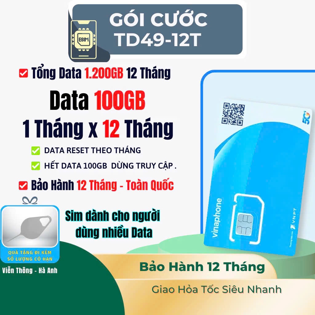 Sim4G TD49 Vinaphone , Data 1200GB Sử Dụng 1 Năm Tốc Độ Cao, Bảo Hành | Shopee Việt Nam
