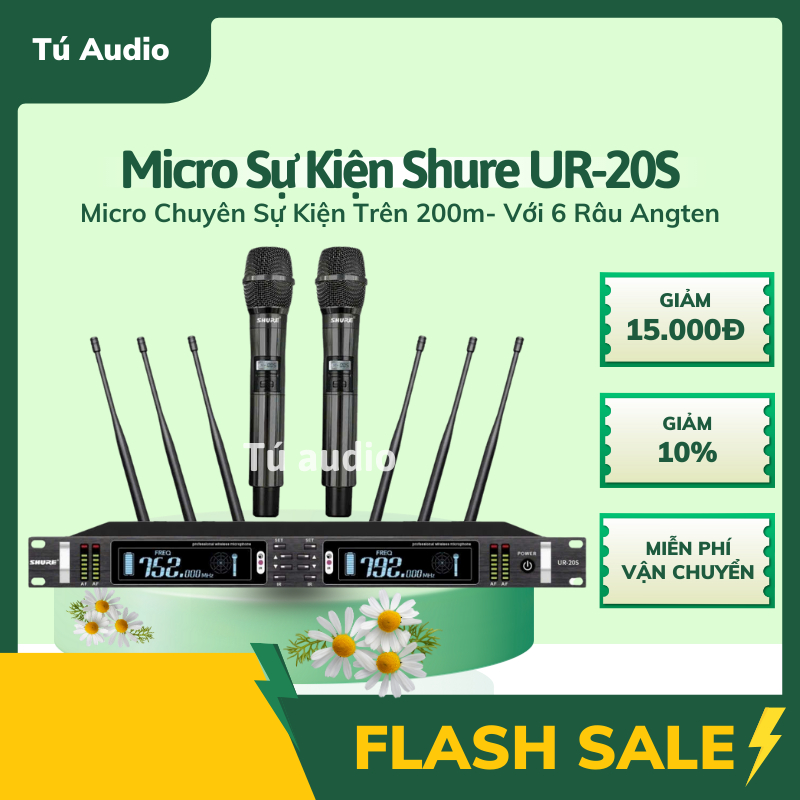 Micro không dây sự kiện Shure Ur 20s , sóng trên 200m hàng 6 râu ăng ...