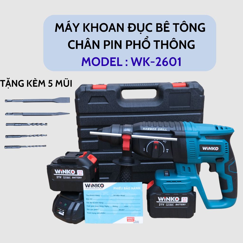 Máy khoan đục bê tông pin WINKO model WK2601, Động cơ Không chổi than ...