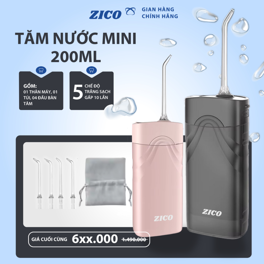 Tăm nước mini cầm tay gấp gọn ZICO ZC-24 bình chứa 200ml nhỏ gọn phù hợp nhu cầu kể cả người ...