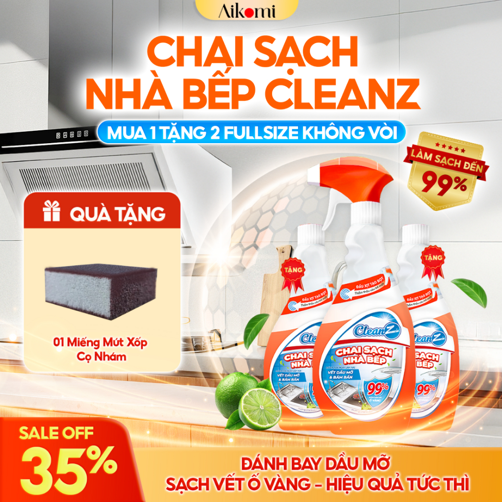 Chai Sạch Nhà Và Bếp Cleanz Làm Sạch Dầu Mỡ, Vết Ố Vàng, Thơm Mùi Chanh Dịu Nhẹ Dung Tích 450ml ...