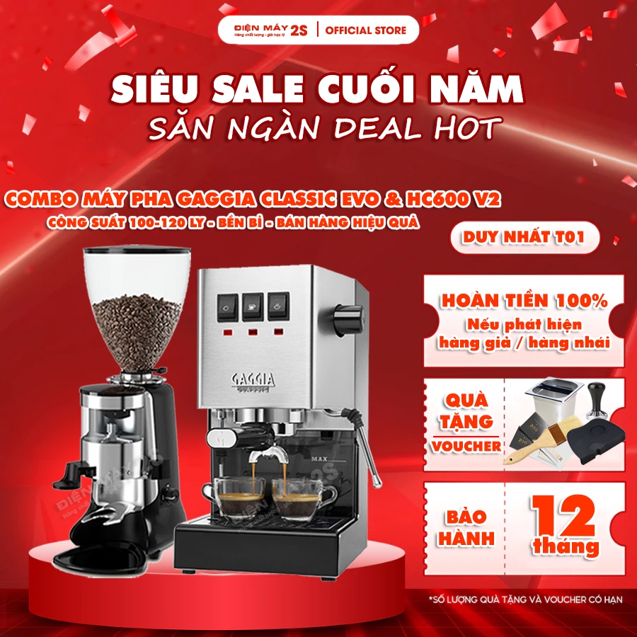 [HCM-Giao ngay] Combo Máy Pha Cà Phê Gaggia Classic Evo 2024 & Máy Xay Cà Phê HC600 V2 - Kinh ...