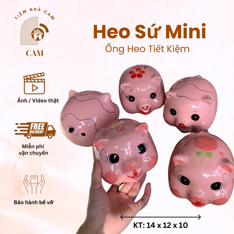 Ống Heo Tiết Kiệm- HEO SỨ MINI 14CM lỗ tròn, lỗ dẹt, heo đất tiết kiệm ...