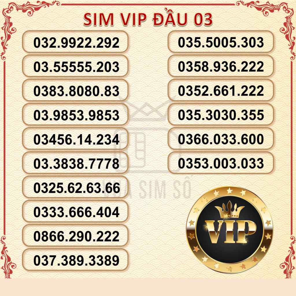 Sim Số Đẹp Sim Vip Đầu 03 list 1, Sim Viettel Trả Trước, Hỗ Trợ Hướng Dẫn Đăng Ký Chính Chủ ...