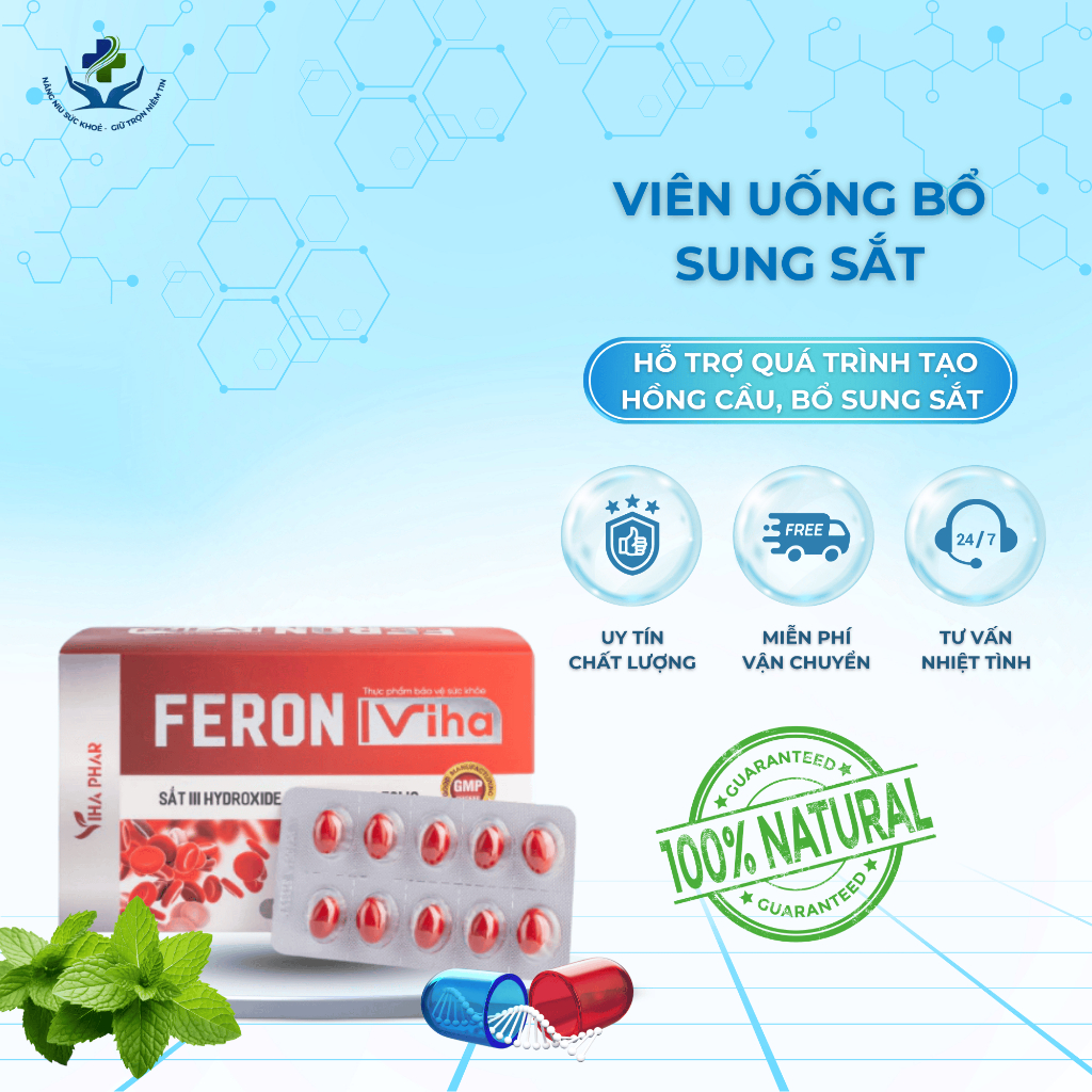 Viên uống bổ sung Sắt Feron VIHA giúp hỗ trợ cho quá trình tạo hồng cầu ...