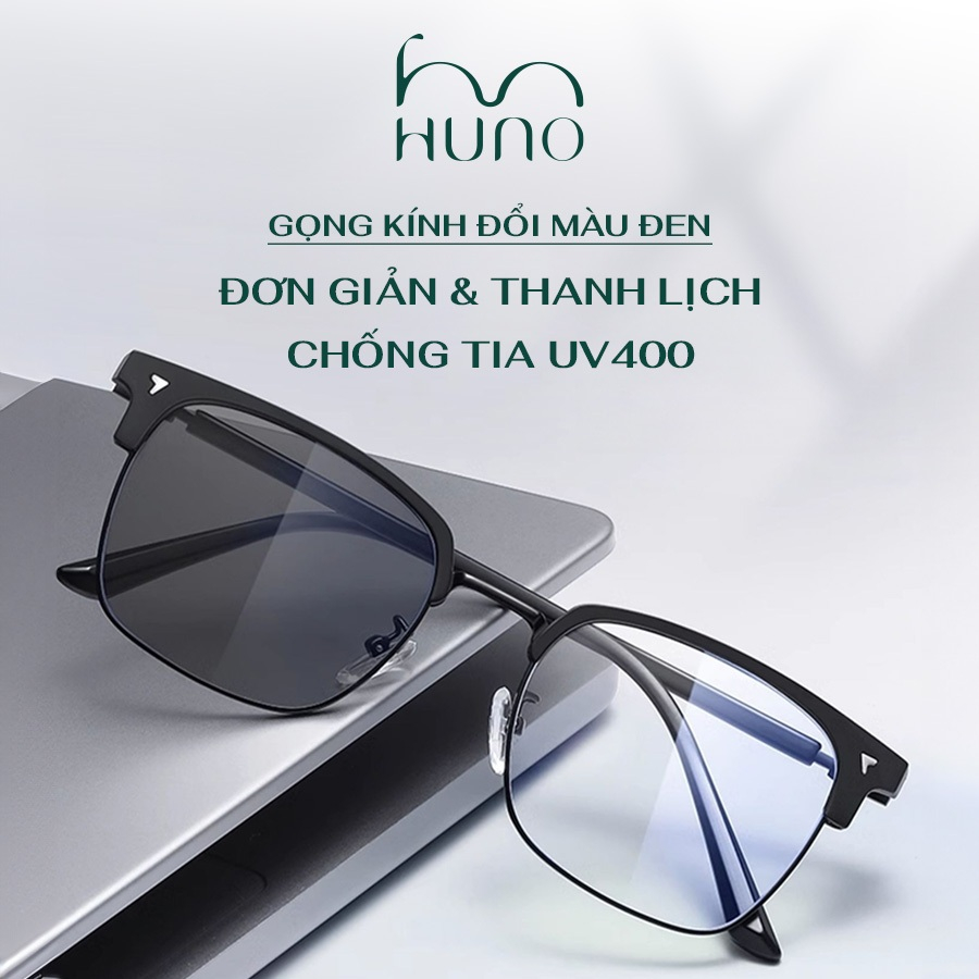 Kính đổi màu Nam Nữ HUNO Cao Cấp 2025 thiết kế gọng vuông kim loại thời trang chống ánh sáng ...