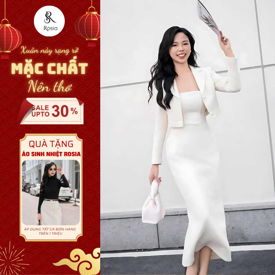 [RS008] Set dạ tweed ROSIA váy thiết kế váy cúp ngực ôm chữ A vừa vặn tôn dáng, áo croptop dài ...