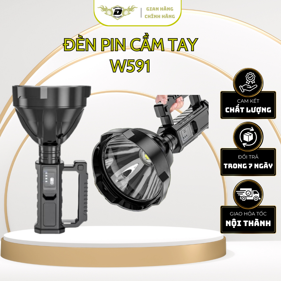 Đèn Pin Cầm Tay Siêu Sáng W591 – Công Suất 50W, Chiếu Xa 1000m, Chống Thấm Nước, Pin Lithium ...
