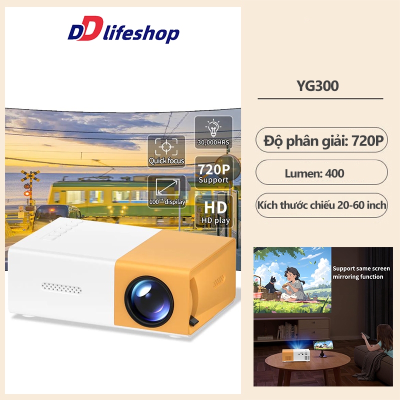 YG300 Portable HD LED Mini Projector AV SD USB Compatible 720P HDMI ...