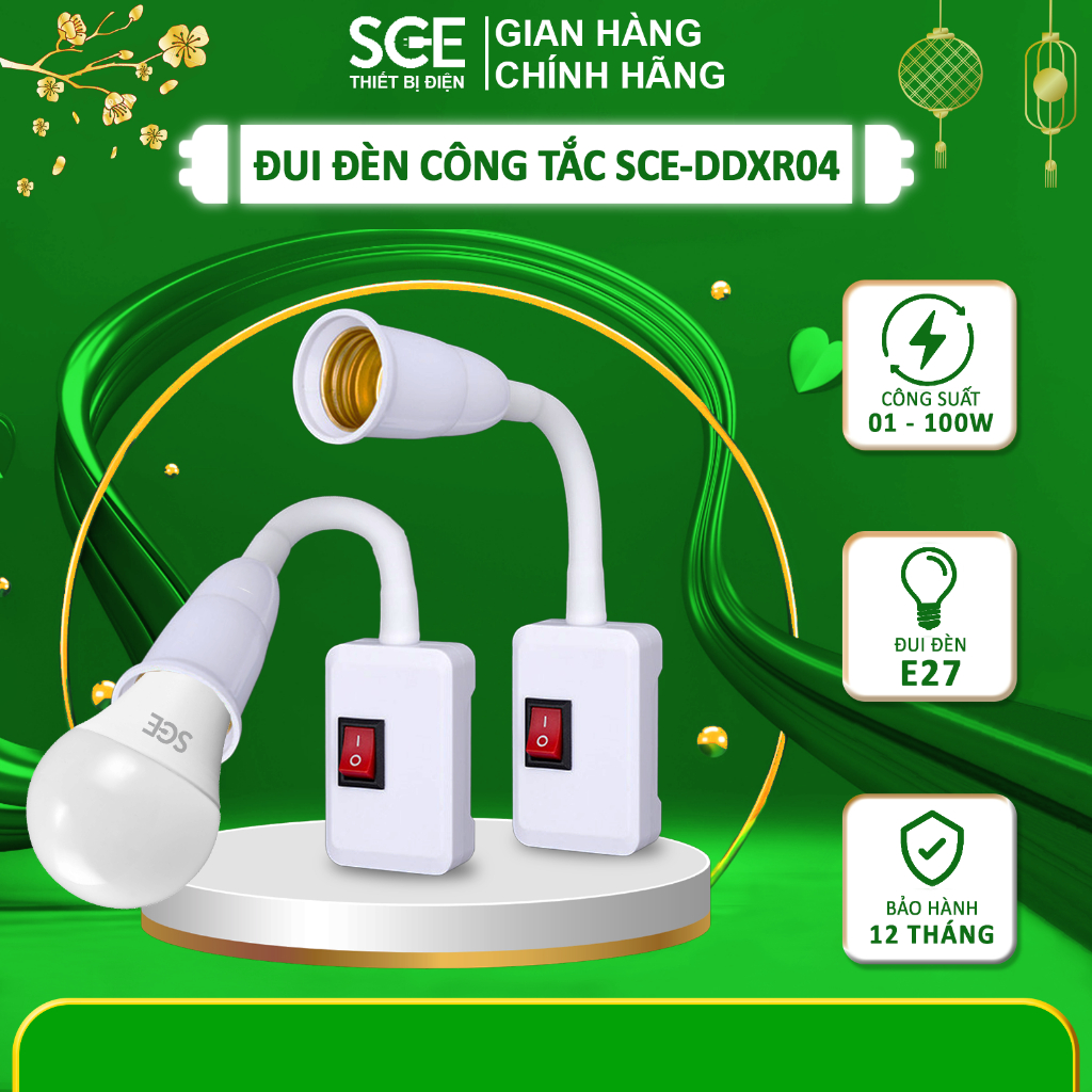 Đui đèn cắm tường E27 xoay 360 độ SCE có công tắc và phích cắm ng.uồn 220v bảo hành 1 năm SCE ...